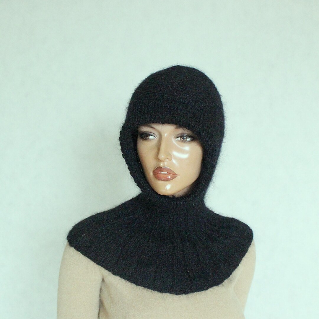 Black Balaclava. Mohair Acrylic Hood. Black Hood With Turtleneck ...