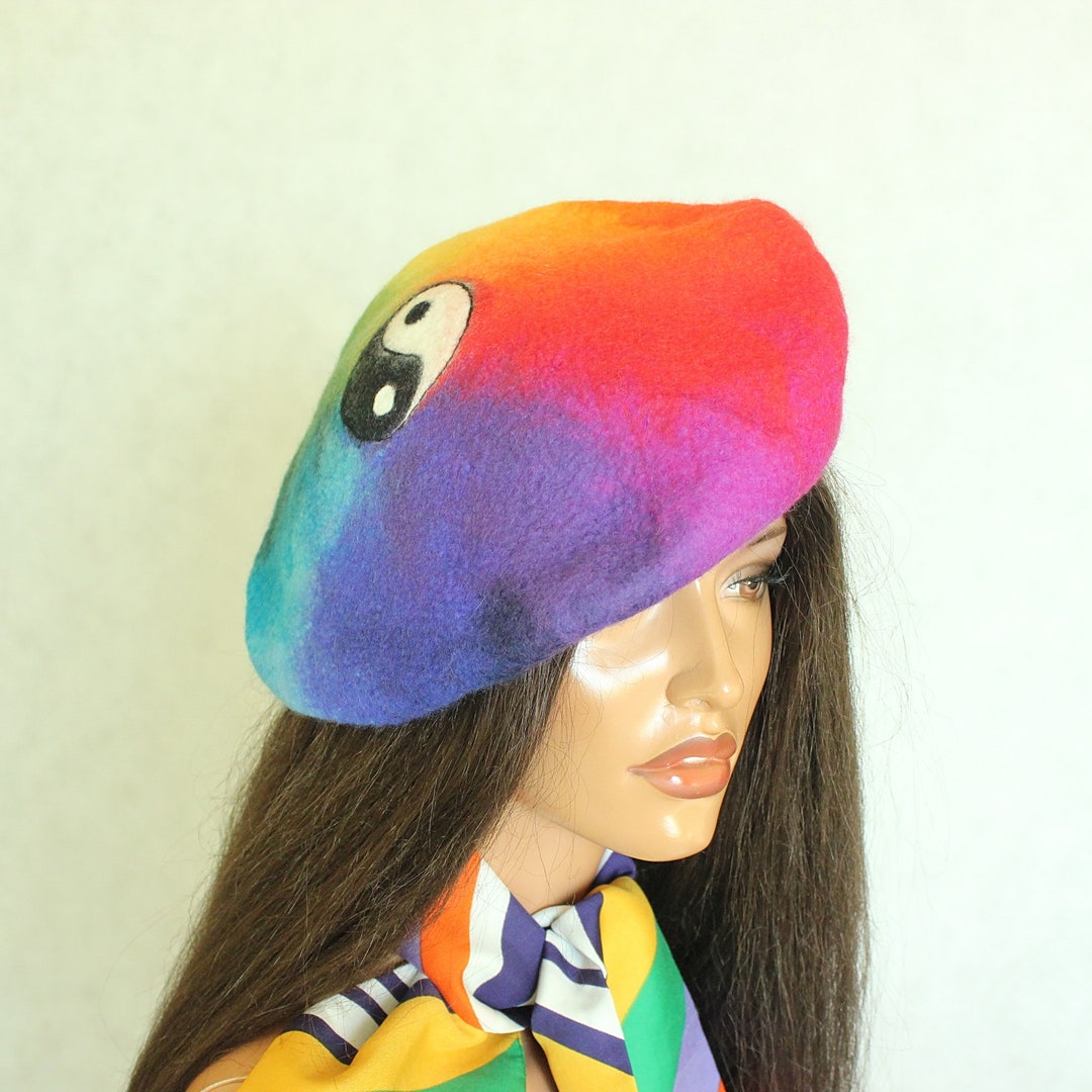 Rainbow Beret /rainbow Headgear // Designer Beret // Size 22.5 Inches ...