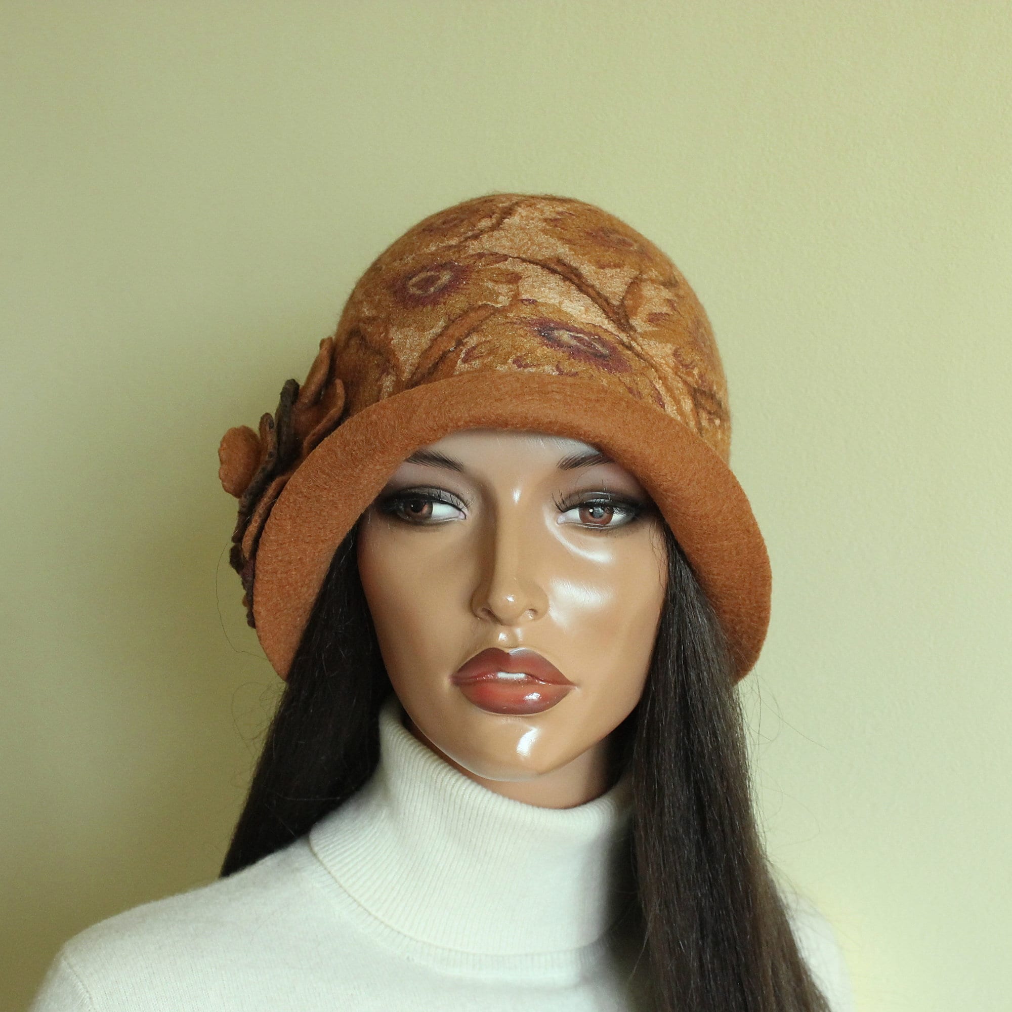 Camel Color Hat / Copper Color Hat Felted // Size 22,5 /camel and Brown ...