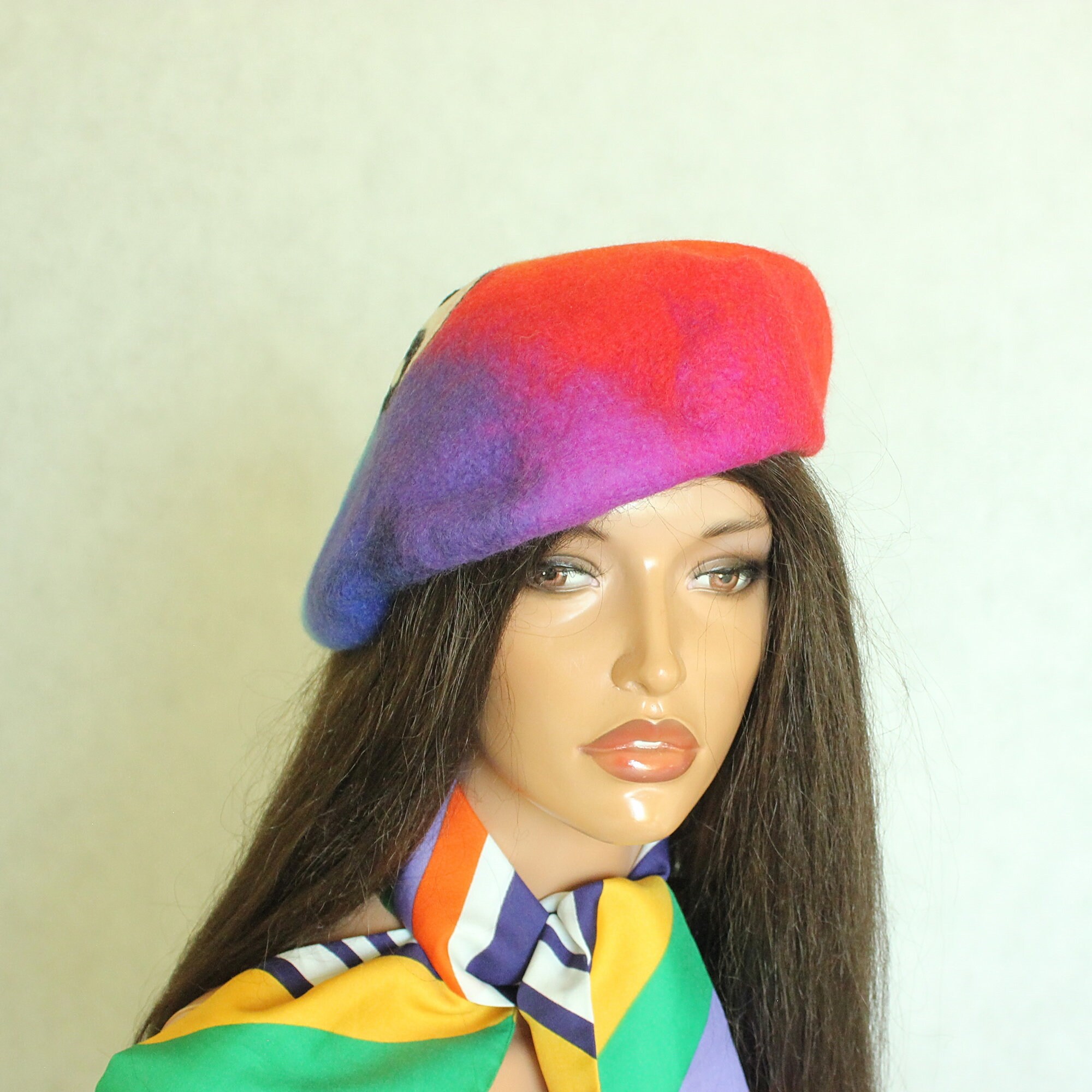 Rainbow Beret /rainbow Headgear // Designer Beret // Size 22.5 Inches ...