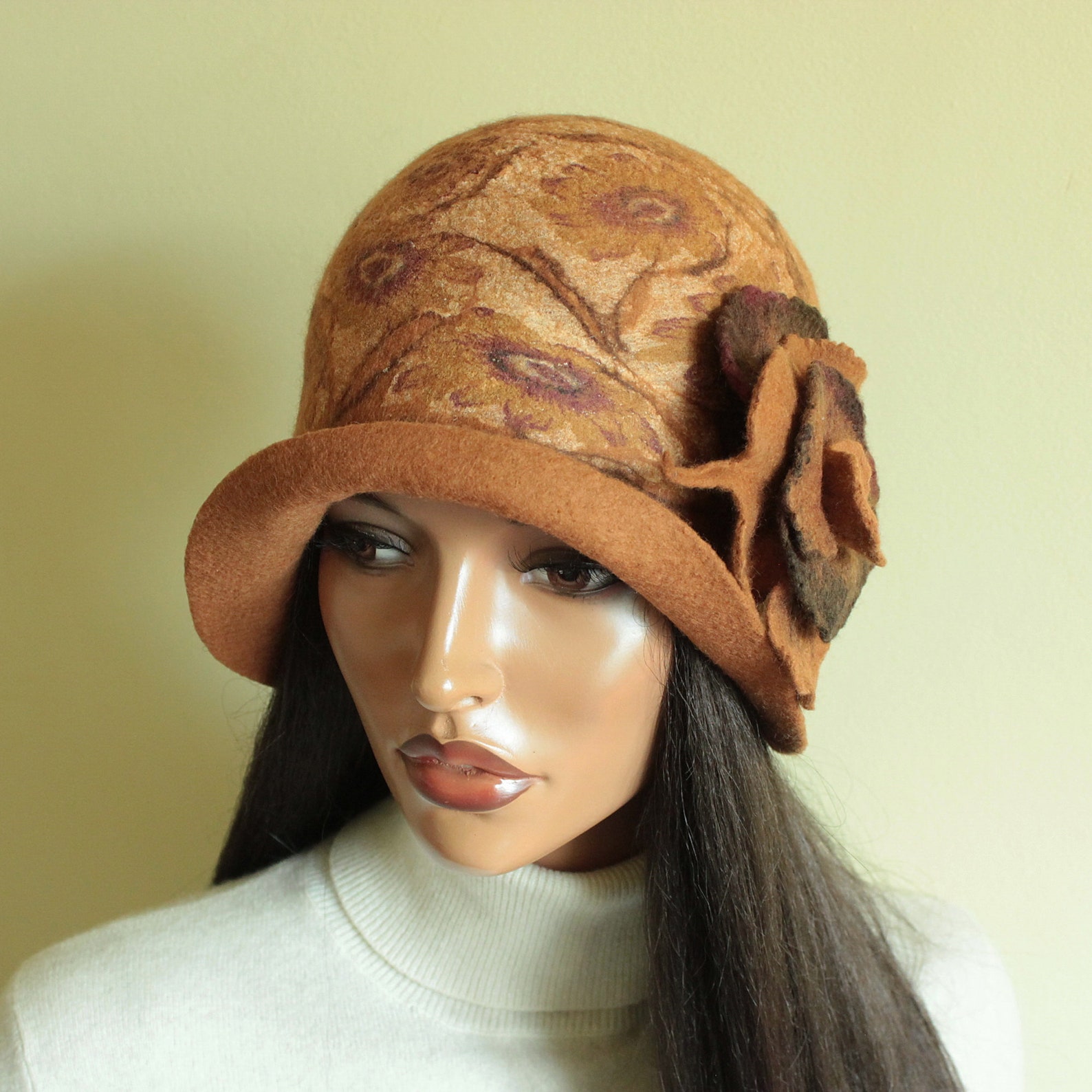 Camel Color Hat / Copper Color Hat Felted // Size 22,5 /camel and Brown ...