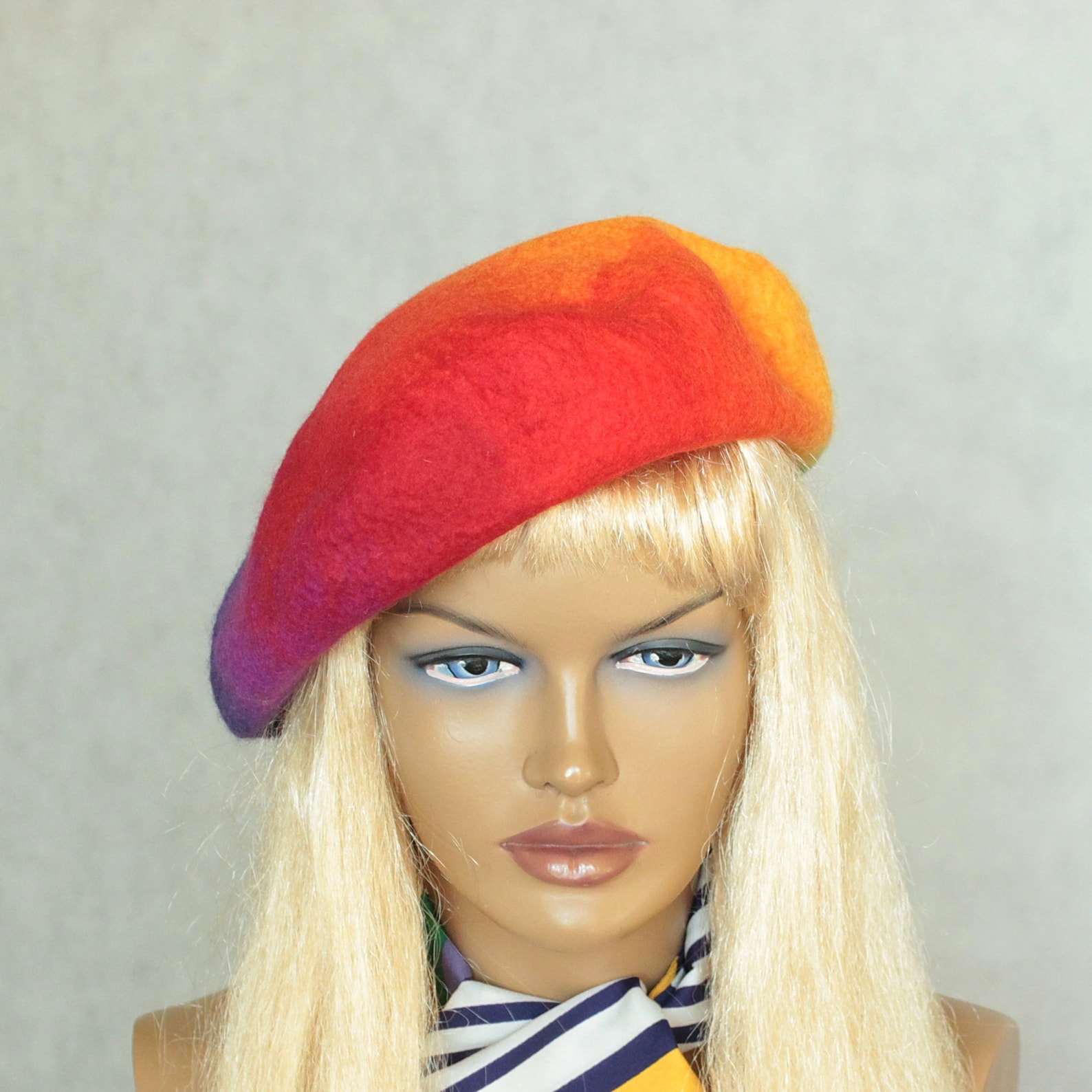 Rainbow Beret /rainbow Headgear // Designer Beret // Size 22.5 Inches ...