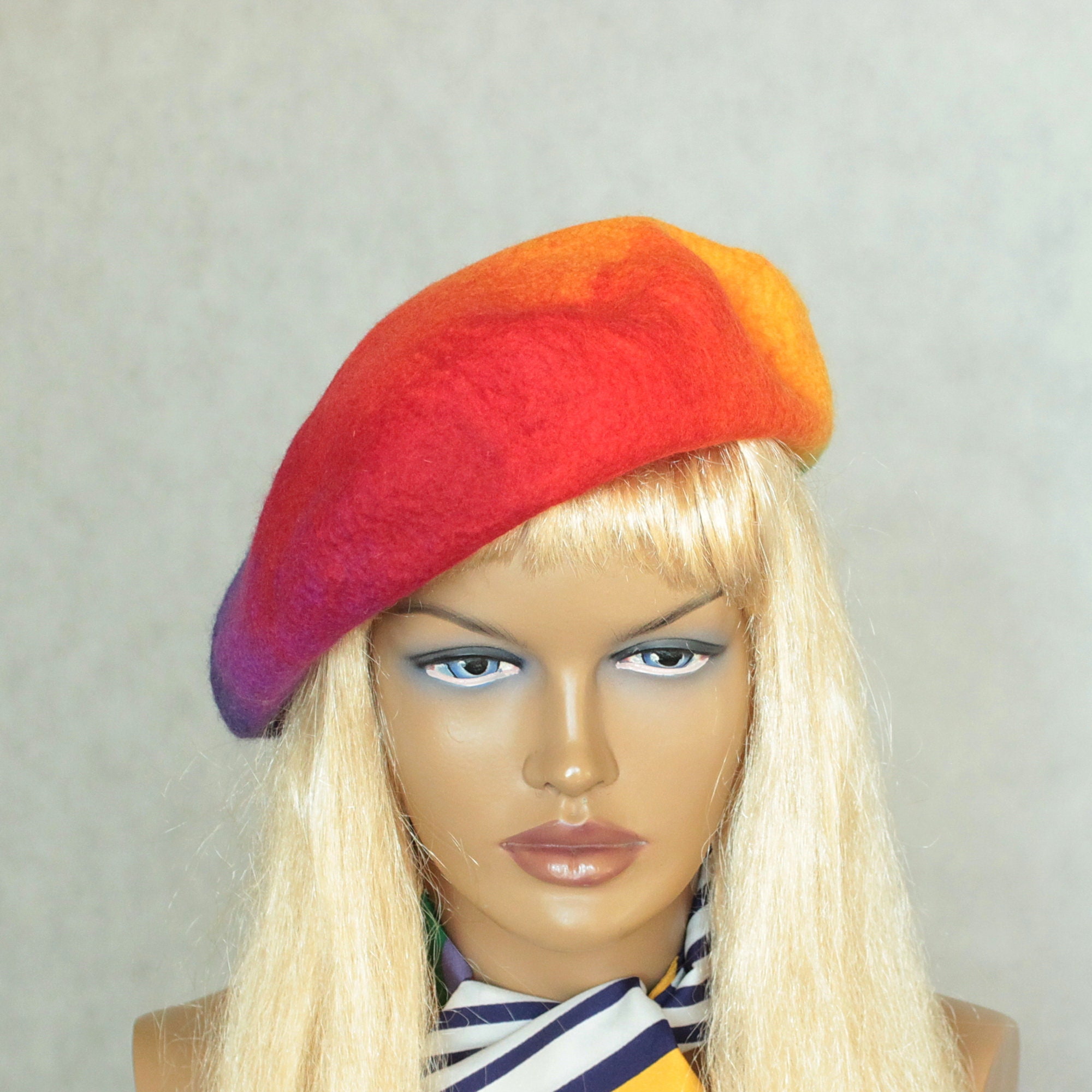 Rainbow Beret /rainbow Headgear // Designer Beret // Size 22.5 Inches ...