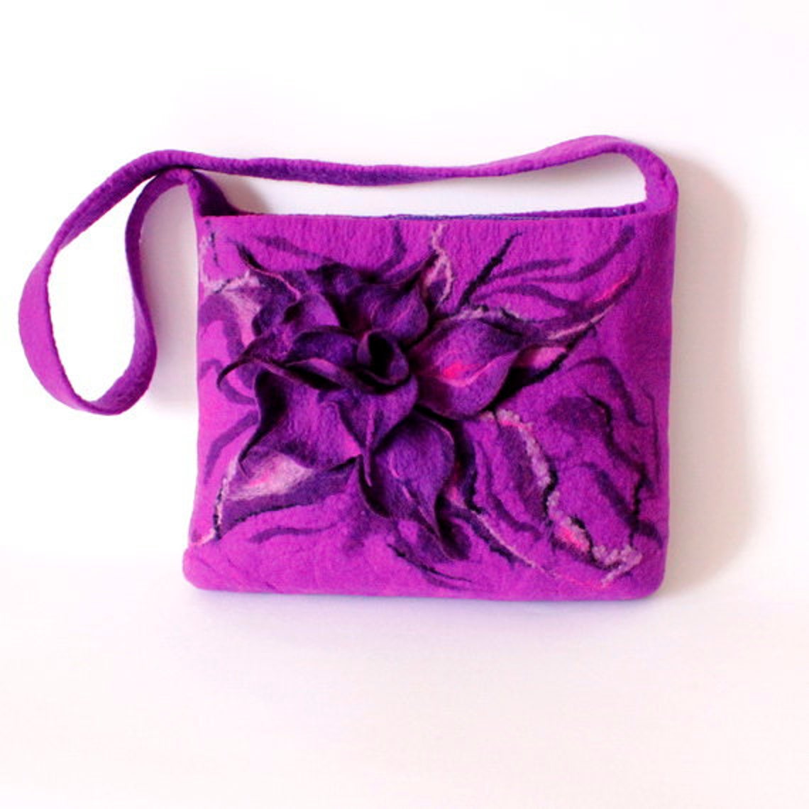 Purple Bag Shoulder // Violet Bag Felted // Floral Fantasy Handbag ...