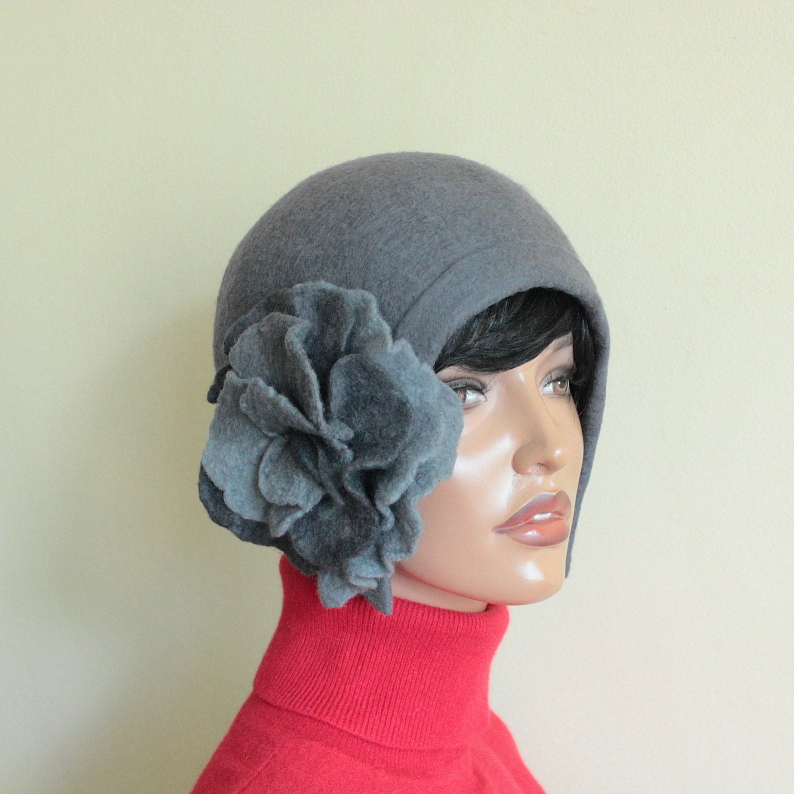 Dark Grey Hat / Dark Grey Cap / Felted Hat With Brooch / Great - Etsy