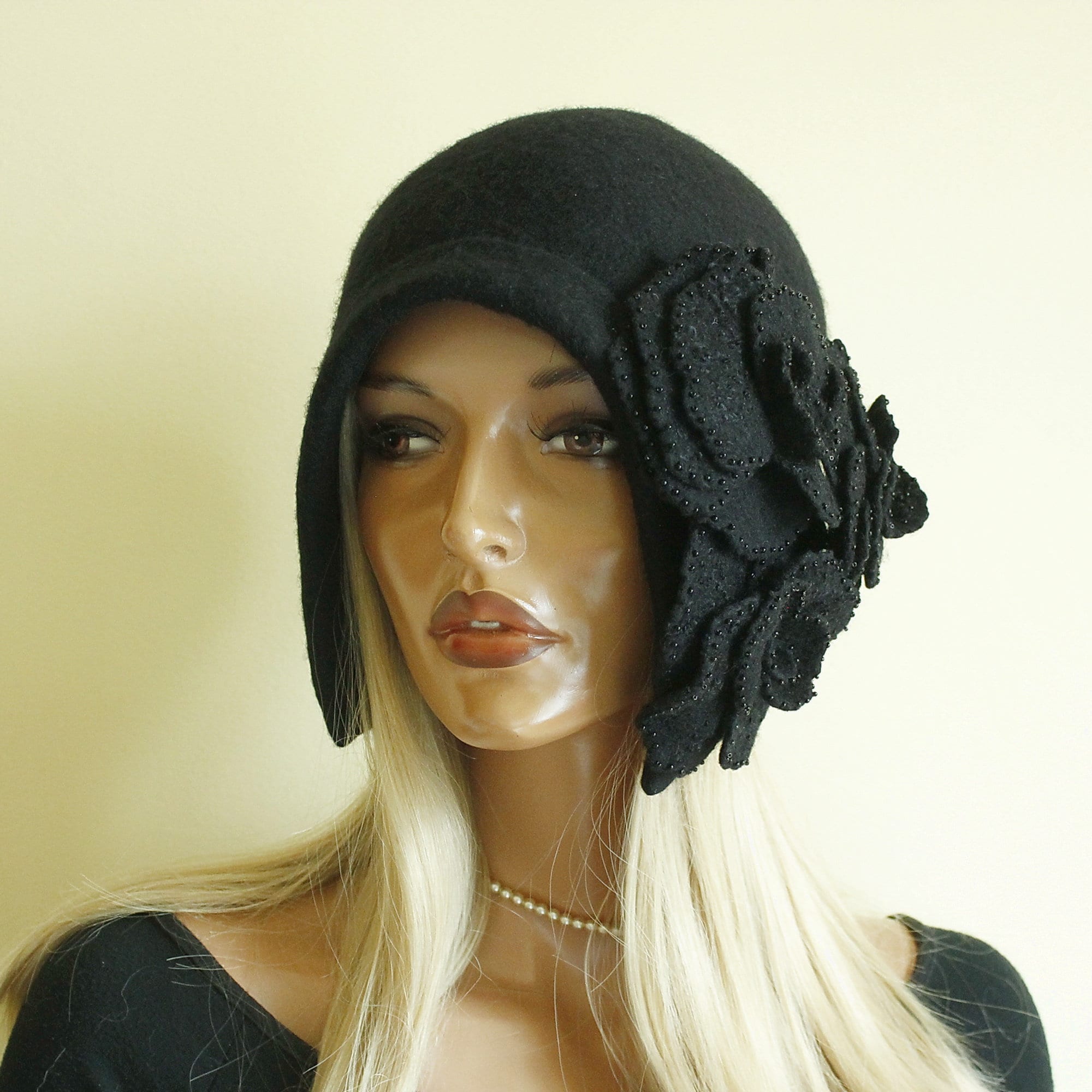 Black Hat Woman /black Cap / Black Felted Hat / Felted Hat /felt Hat ...