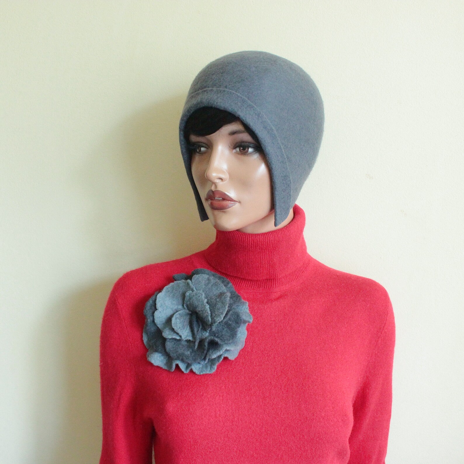 Dark Grey Hat / Dark Grey Cap / Felted Hat With Brooch / Great - Etsy