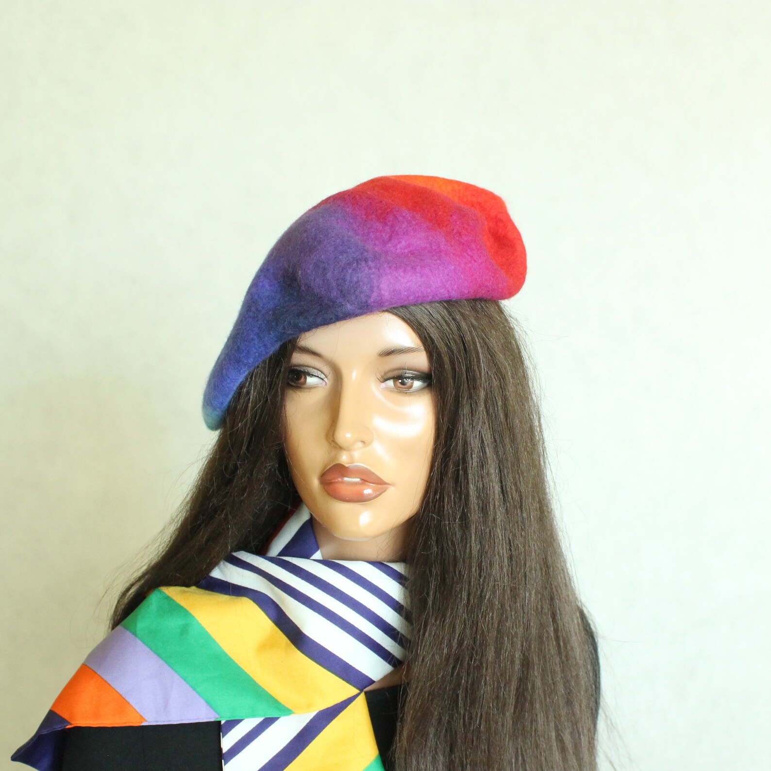 Rainbow Beret /rainbow Headgear // Designer Beret // Size 22.5 Inches ...