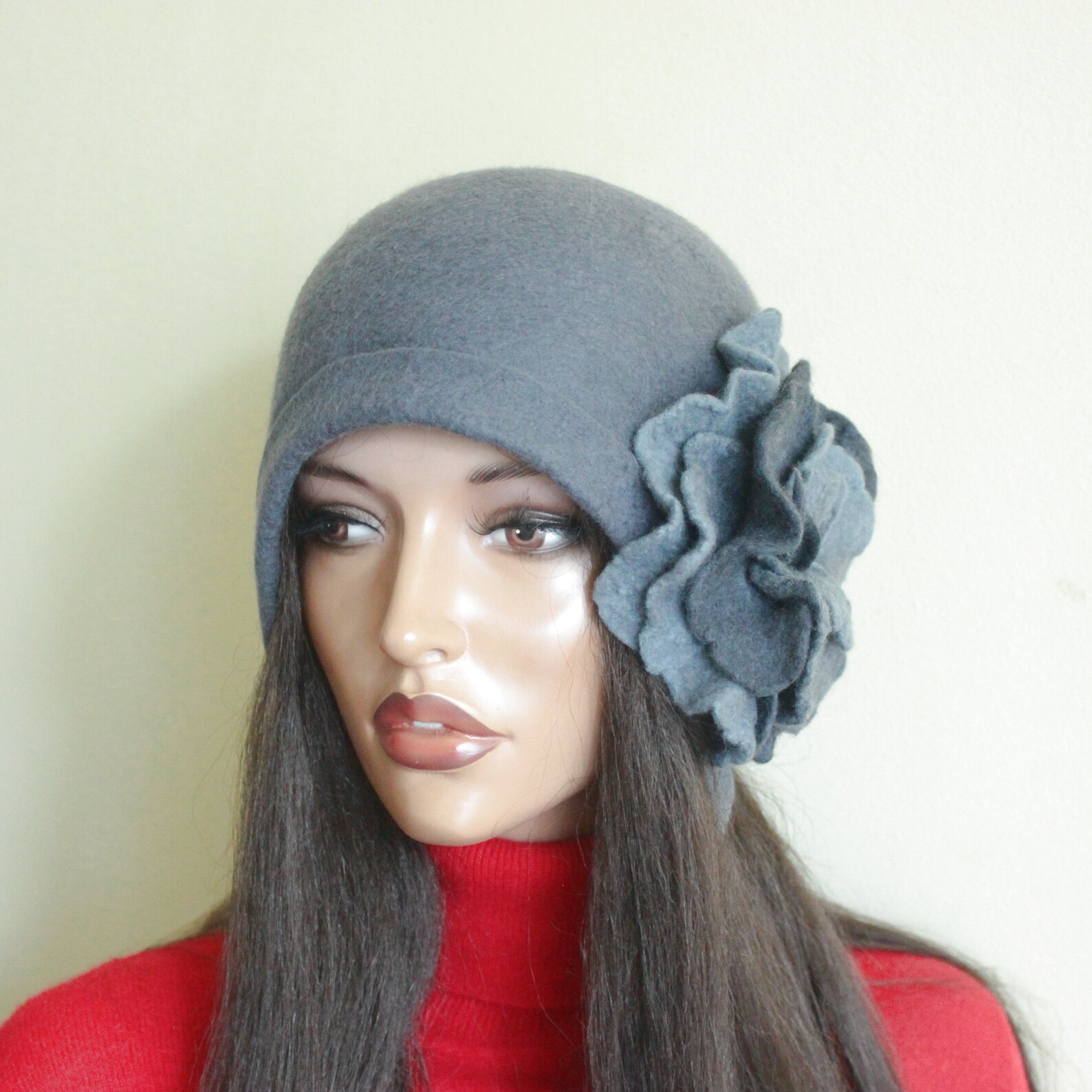 Dark Grey Hat / Dark Grey Cap / Felted Hat With Brooch / Great - Etsy