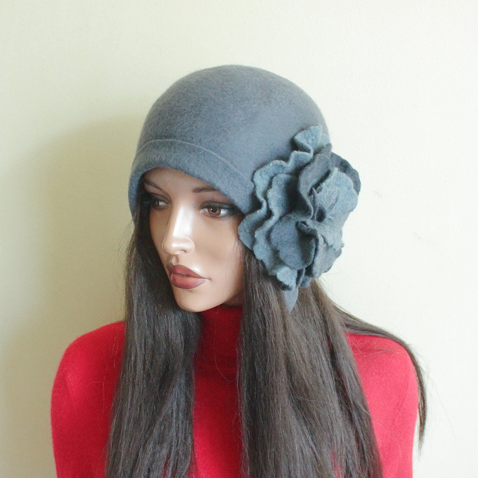 Dark Grey Hat / Dark Grey Cap / Felted Hat With Brooch / Great | Etsy