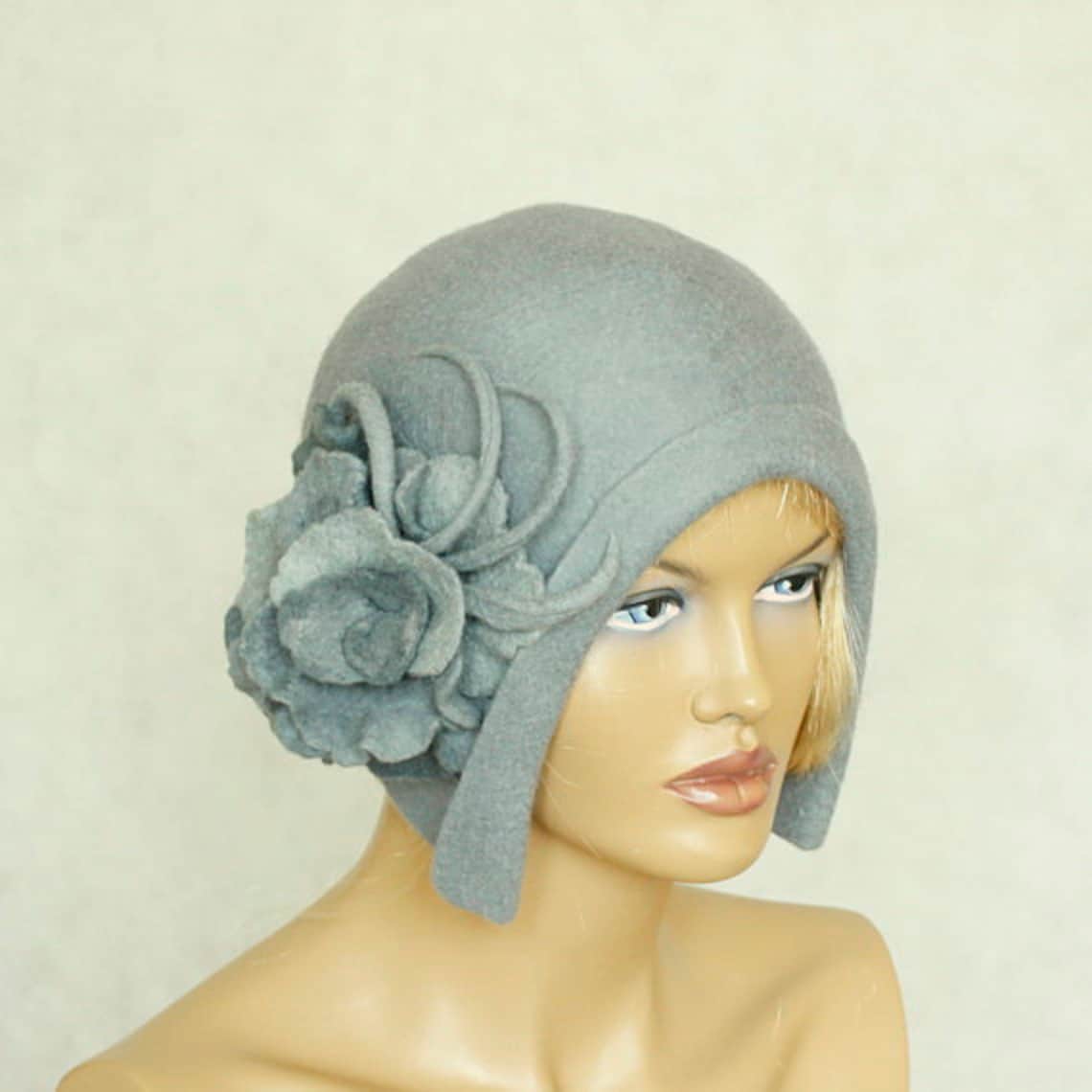 Grey Hat Grey Cap Felted Hat With Brooch FELT Grey Cap - Etsy