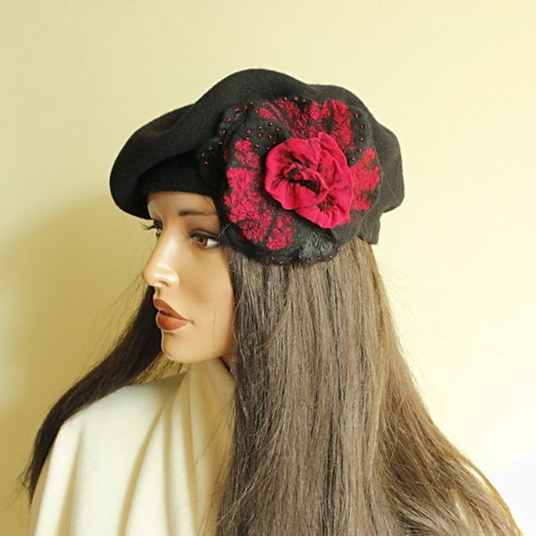 Burgundy and Black Brooch // Silk Wool Brooch // Felted Brooch - Etsy