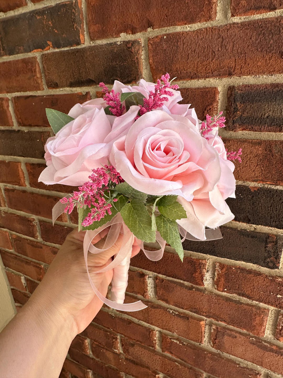 Pink Rose Prom Bouquet/ Small Wedding Bouquet/toss Bouquet - Etsy