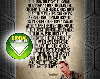 BULL DURHAM Crash Davis I Believe Quote Poster | Etsy