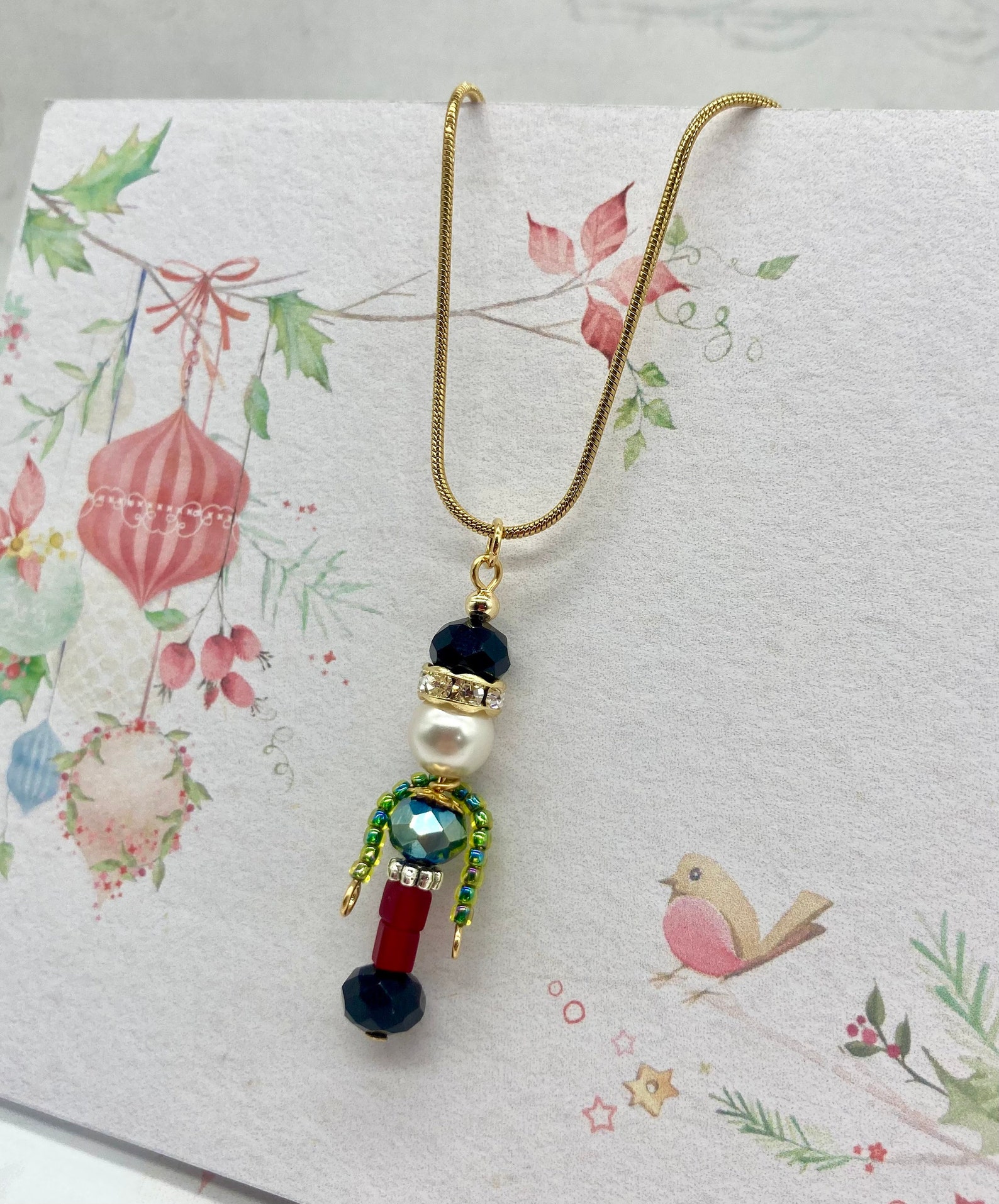 Nutcracker Crystal Diamante and Glass Pearl Pendant Gold Plated Chain ...