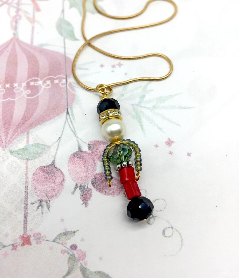 Nutcracker Crystal Diamante and Glass Pearl Pendant Gold Plated Chain ...