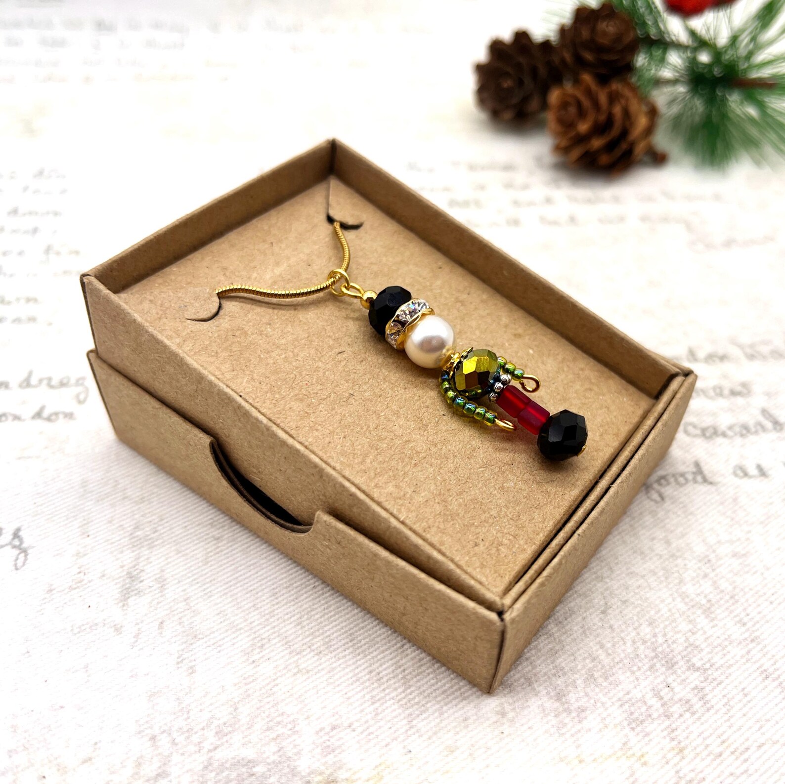 Nutcracker Crystal Diamante and Glass Pearl Pendant Gold Plated Chain ...