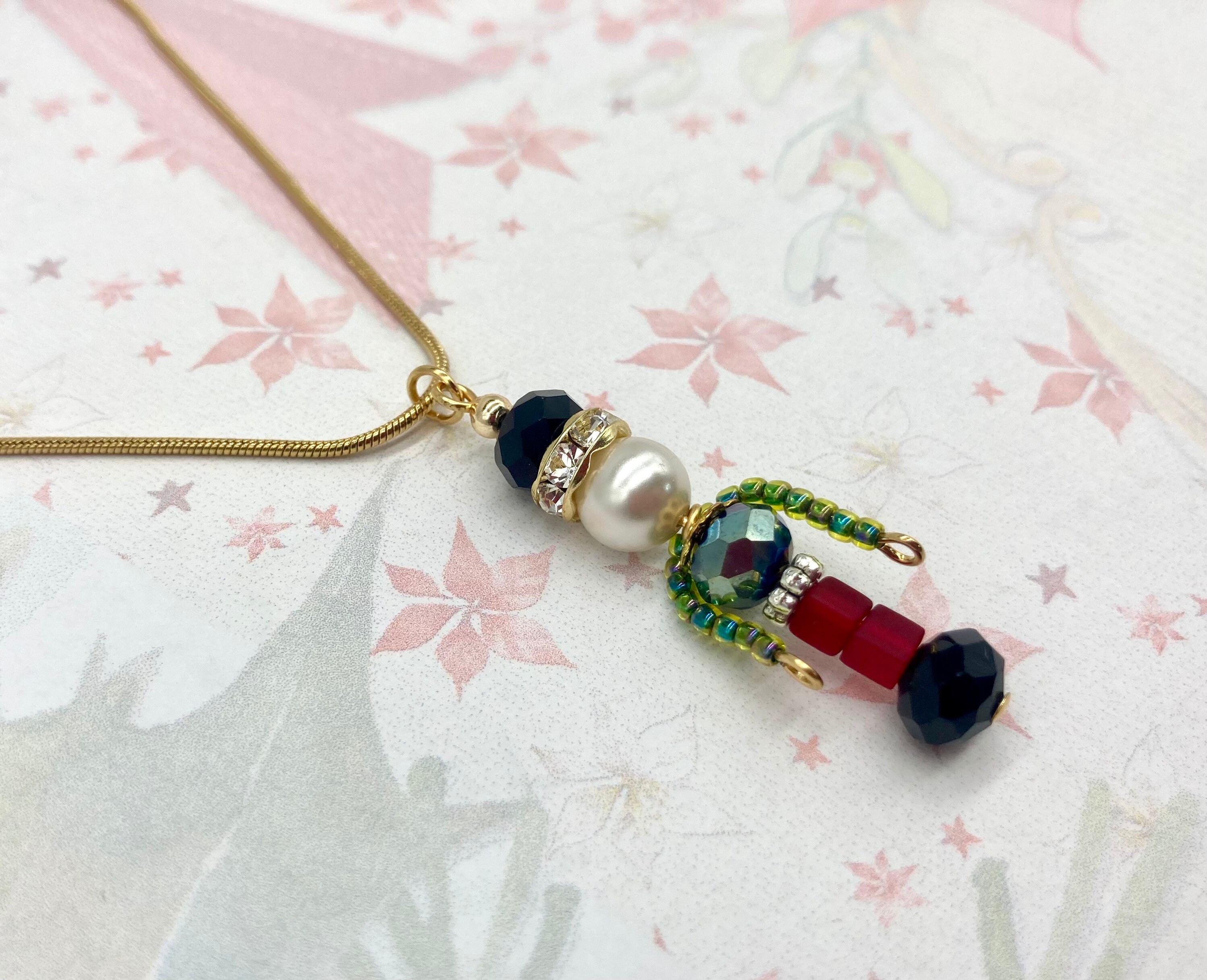 Nutcracker Crystal Diamante and Glass Pearl Pendant Gold Plated Chain ...