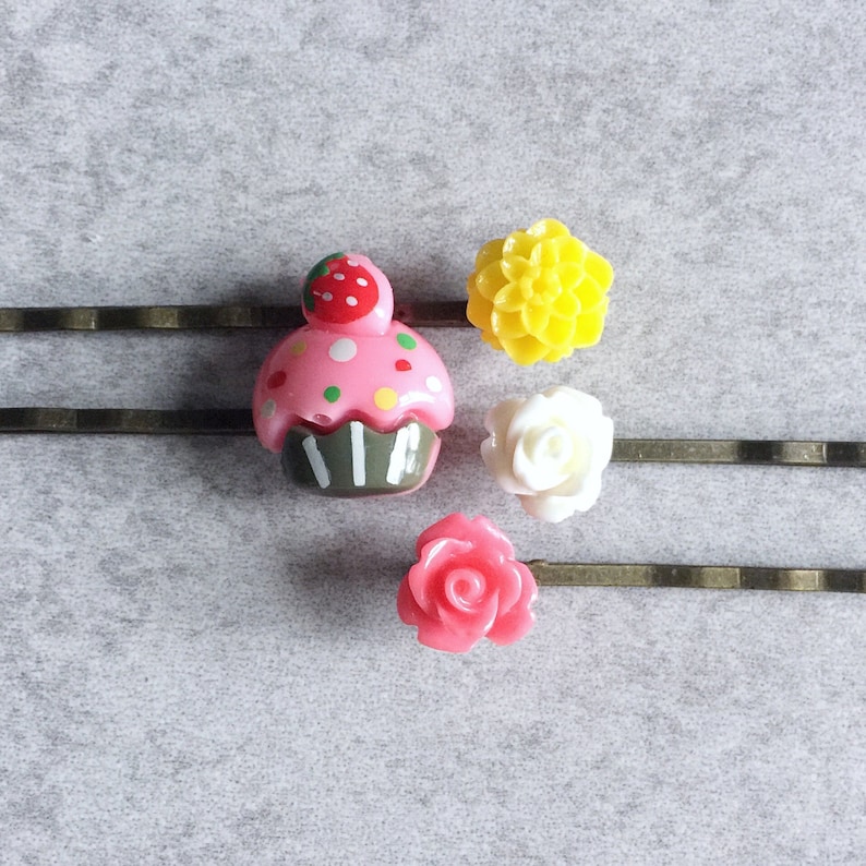 Sweet Treat Hair Pins, Set of 4 - Antique Bronze Bobby Pins, Cupcakes ...