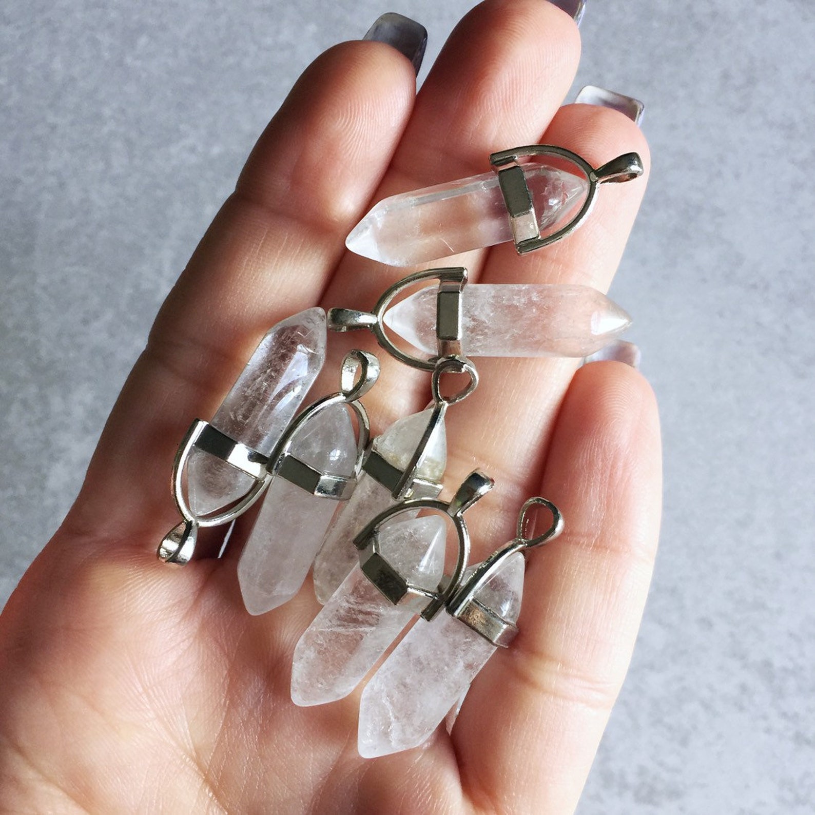 Clear Quartz Crystal Necklace - Genuine Gemstone Pendulum Pendant ...