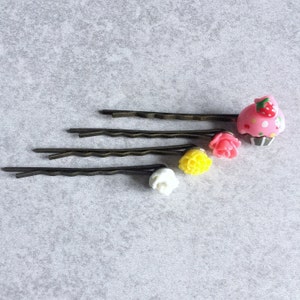 Sweet Treat Hair Pins, Set of 4 - Antique Bronze Bobby Pins, Cupcakes ...