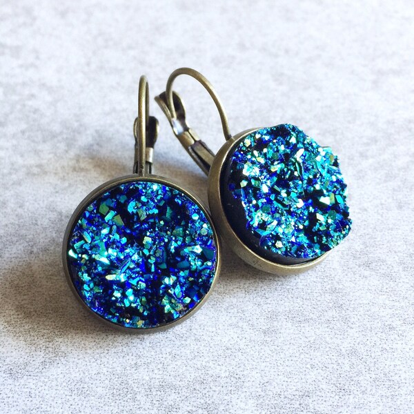 Blue Druzy Earrings - Etsy