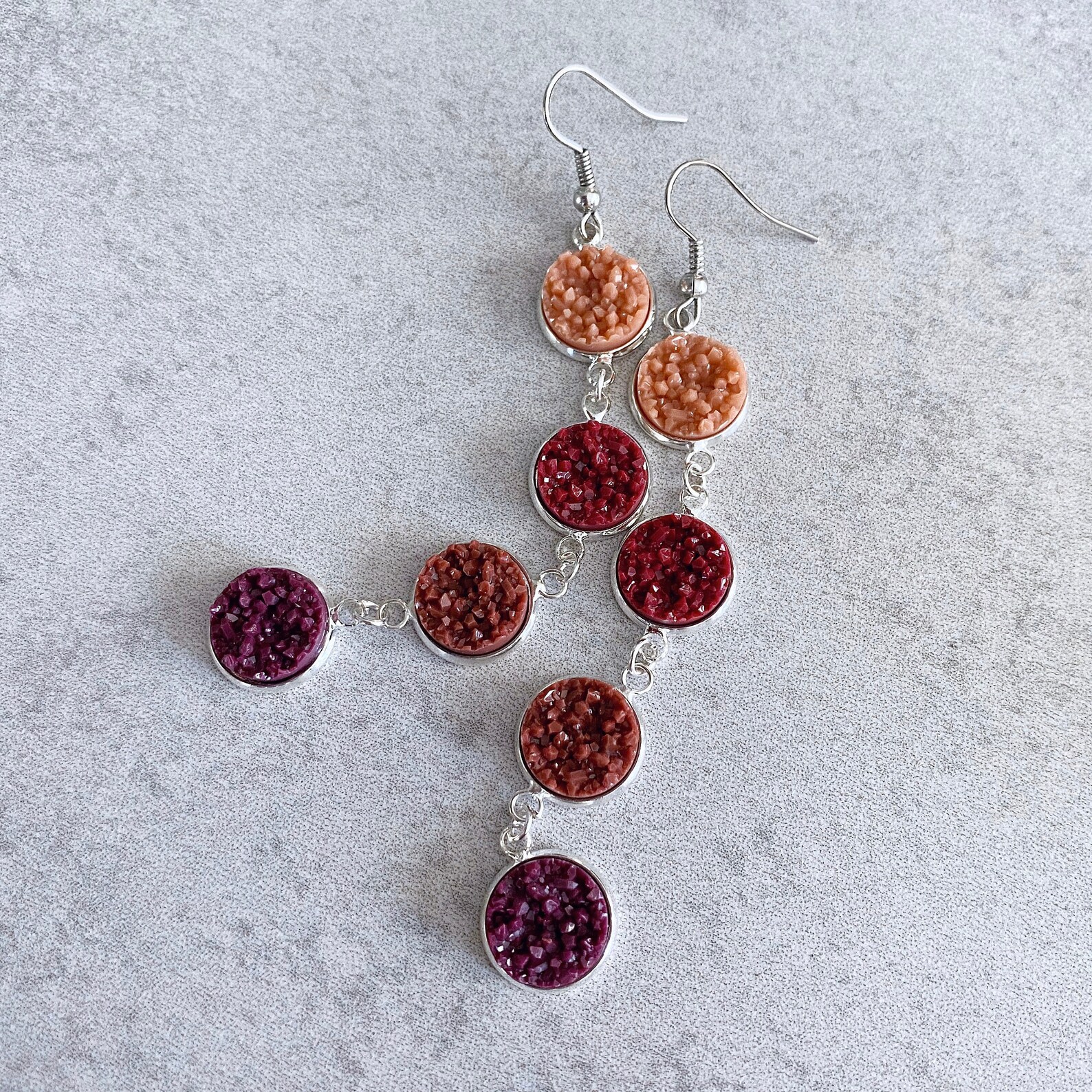 Deep Red Ombre Druzy Earrings Long Mauve Coral Burgundy | Etsy