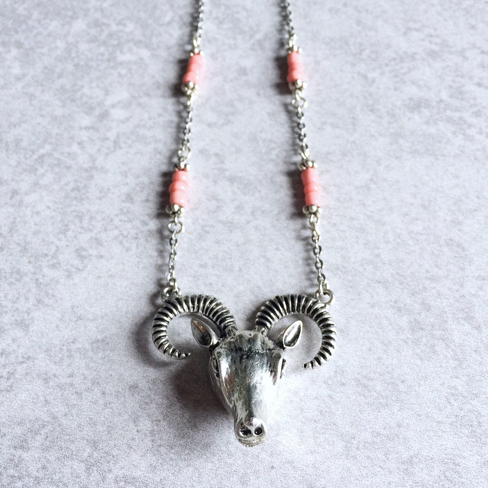 Coral Pink Beaded Ram Skull Necklace Coral Turquoise Seed - Etsy