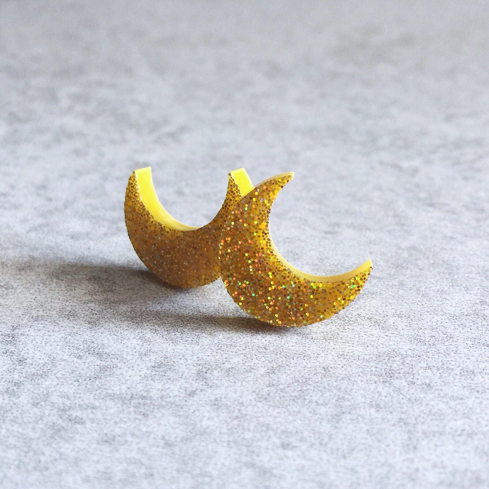 Crescent Moon Stud Earrings Laser Cut Acrylic Cabochons | Etsy