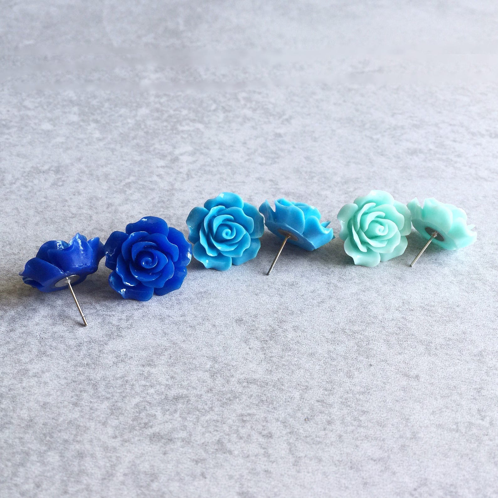 Cobalt · Sky · Aqua // Blue Rose Earrings - 20mm Resin Flower Cabochons ...