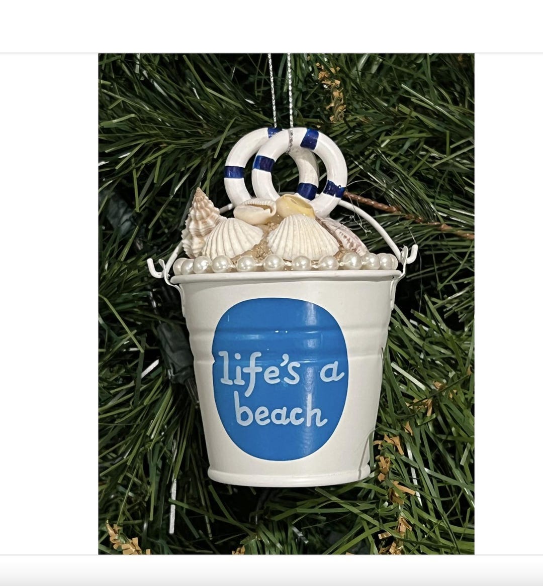 Life's A Beach Pail Bucket Christmas Ornament Nautical Theme Coastal ...