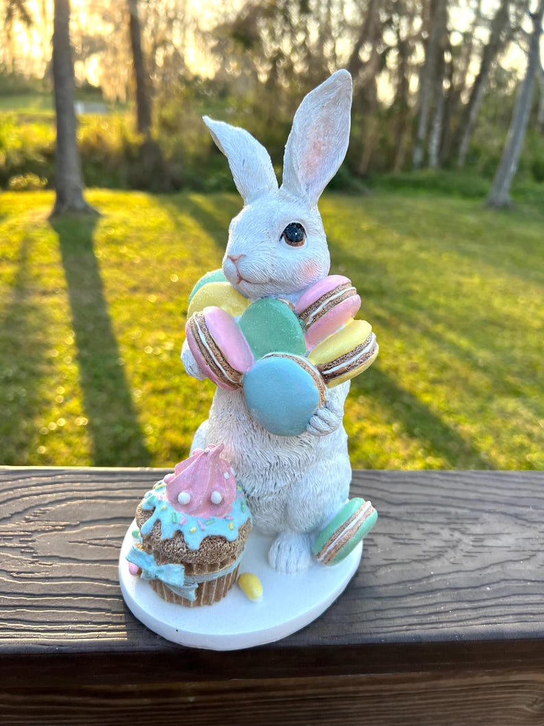 Resin Easter Spring Bunny Rabbit With Treats Macaroon Macaron 9.5" - Etsy