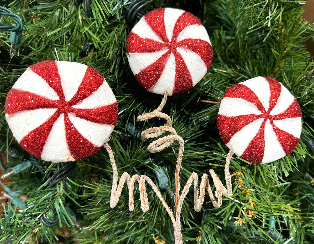 Glitter Peppermint Spring Spray Stem Home Decoration Arrangement Accent ...