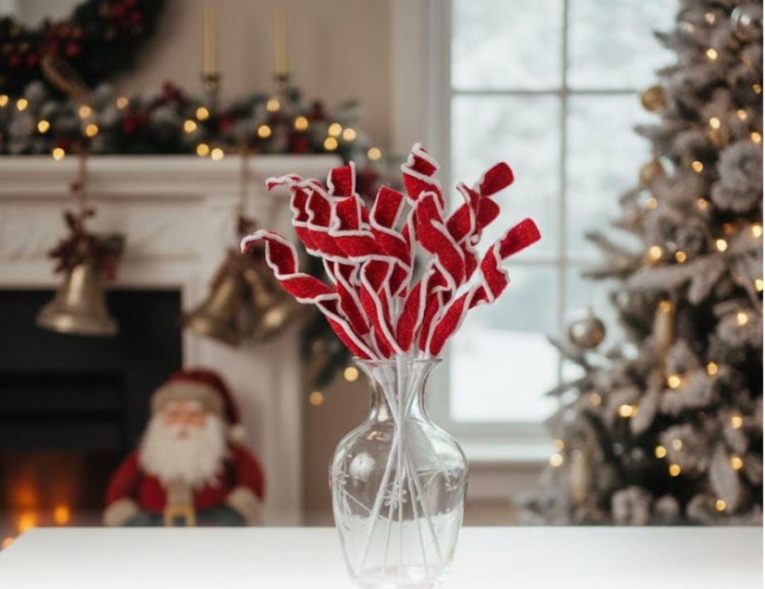 Festive Red & White Swirl Christmas Pick - 14" Home Accent Decoration ...