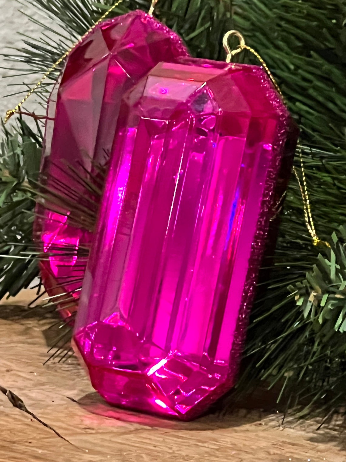 Set of 2, Fuchsia Emerald Cut Ornaments, 5 Inch, Oblong and Rectangle ...