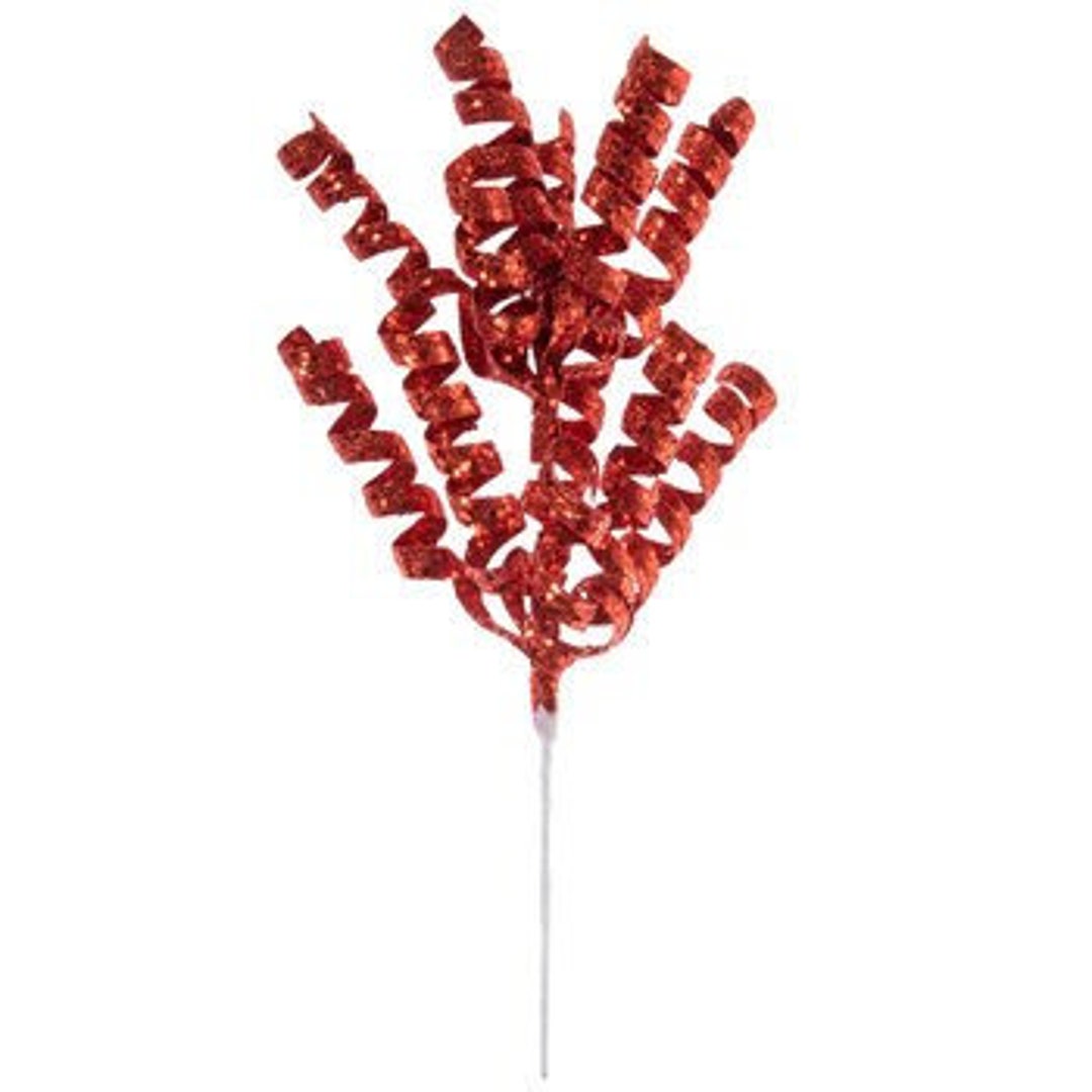 Red Glitter Curl Pick Stem Spray, Christmas Wreath Pick Spray ...