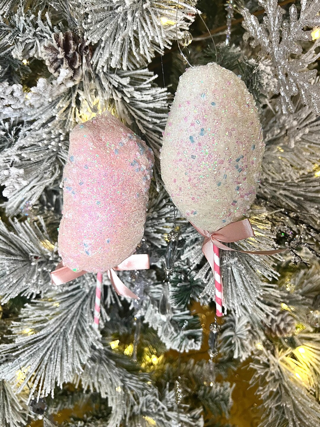 Pink or White Glitter Cotton Candy Foam Christmas Candy Decor - Etsy