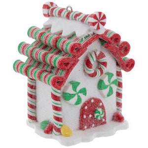 White Candy Cane House Ornament Christmas Tree Trimming Decoration ...