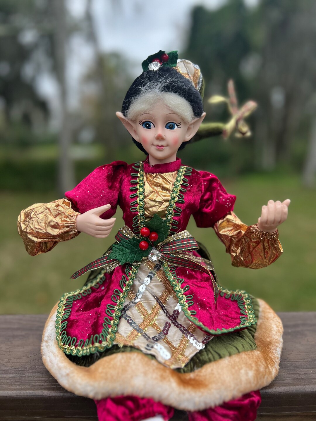 24 Fabric Candy Positionable Sitting Elf Wreath Attachment, Christmas ...