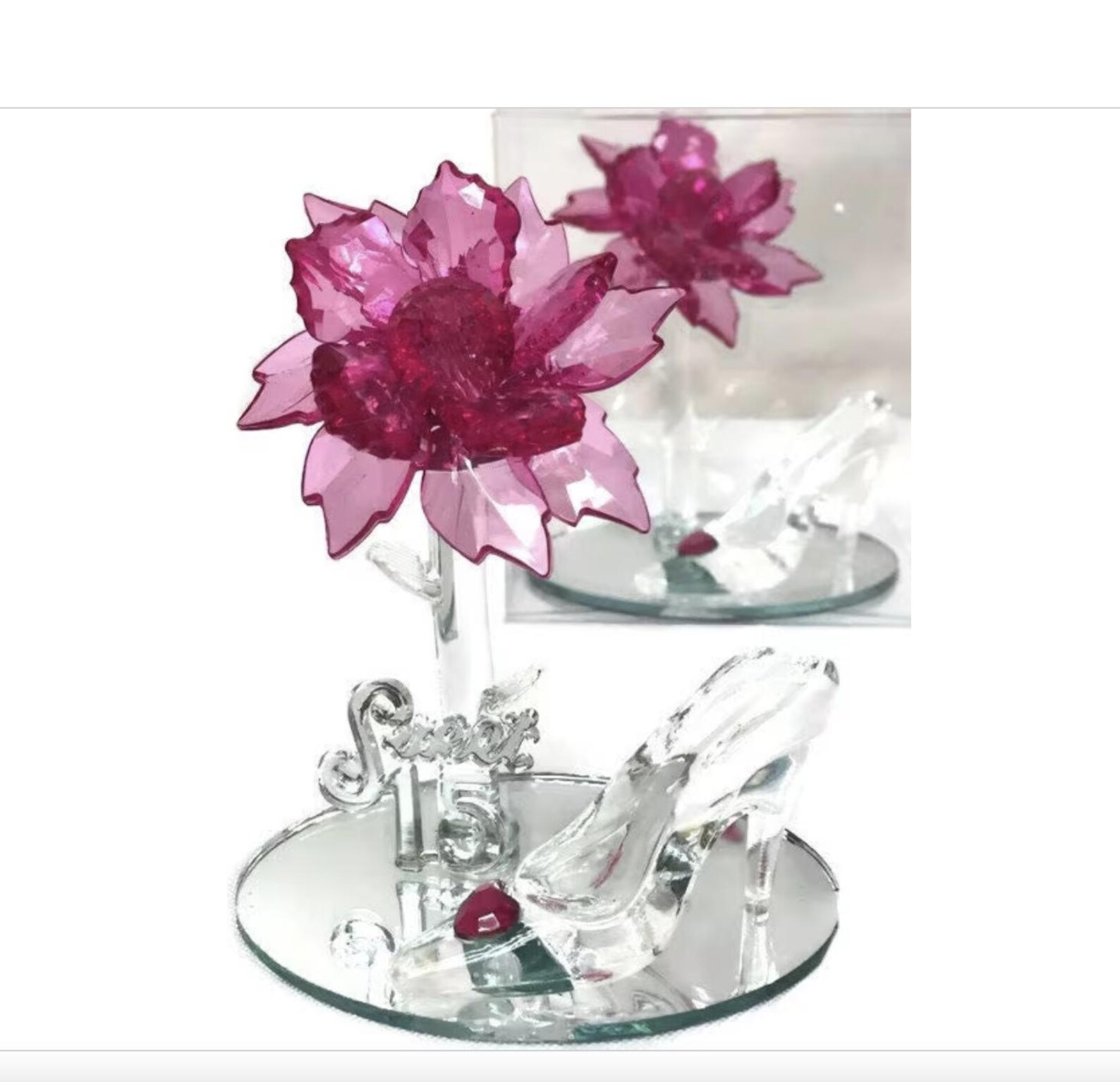 Mis Quince Anos Quinceanera Sweet 15 Fuchsia Magenta Acrylic Flower ...
