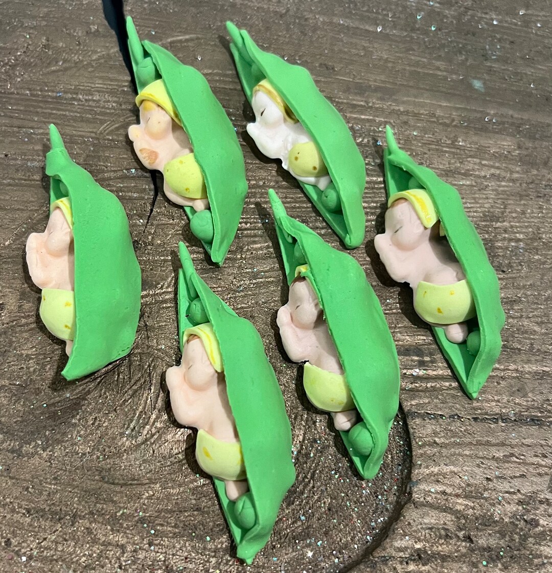 6 Cold Porcelain Pea in a Pod Party Favor Decoration Baby Shower ...