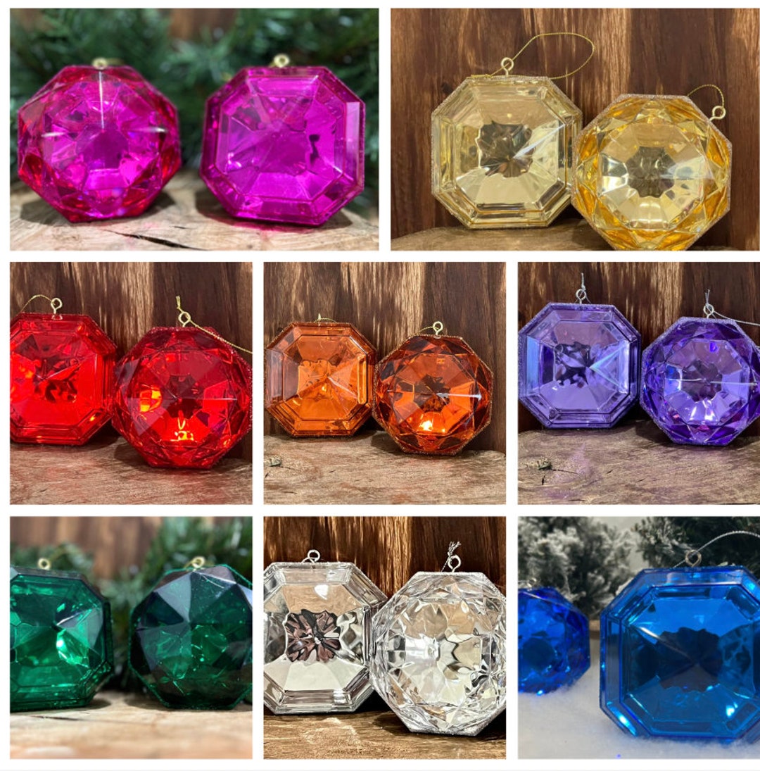 Set of 2, Jewel Ornaments, 4 Inch, Gem Ornaments, Wreath Attachment ...