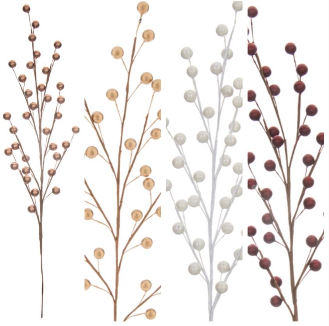 Metallic Berry Pick Red, Gold, White or Rose Gold Stem Pick Christmas ...