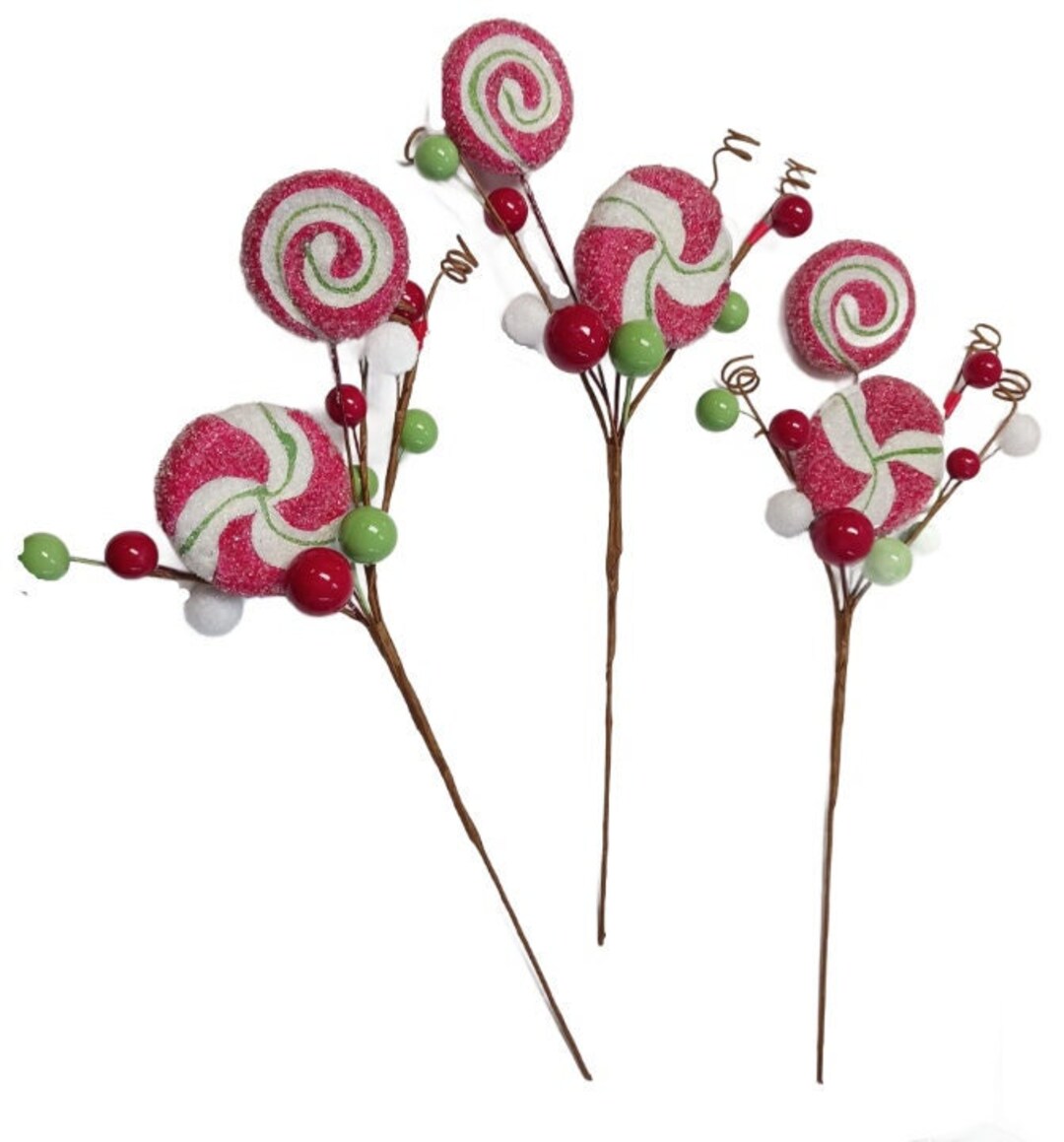 Peppermint Candy and Berry Glitter Picks Wreath Attachments Vase ...