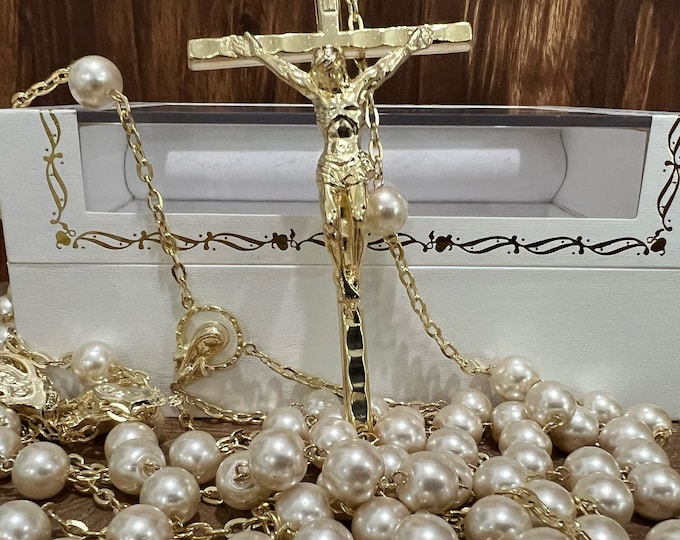 Wedding Lasso Rosary With Cross , Pearl Chain Wedding Lasso - Etsy