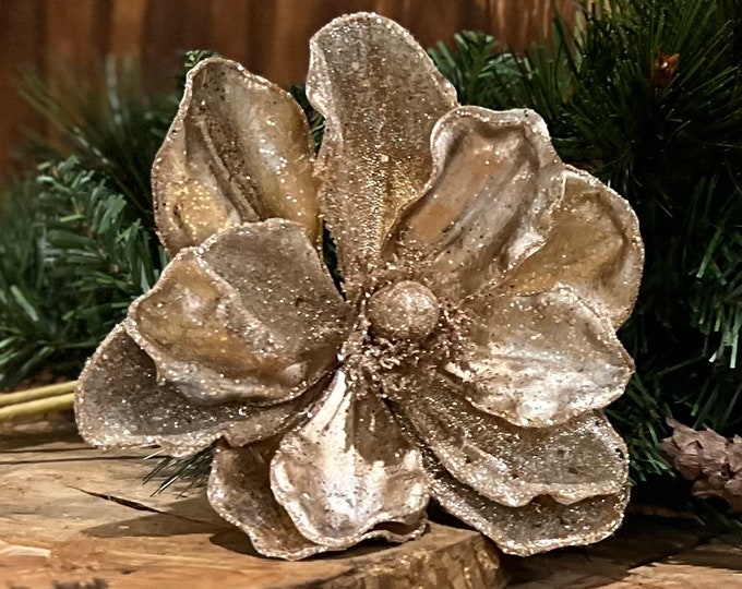 8 Magnolia, Rose Gold Magnolia, Jewel Magnolia Stem, Gem Magnolia, Floral Home Decor, Gold ...