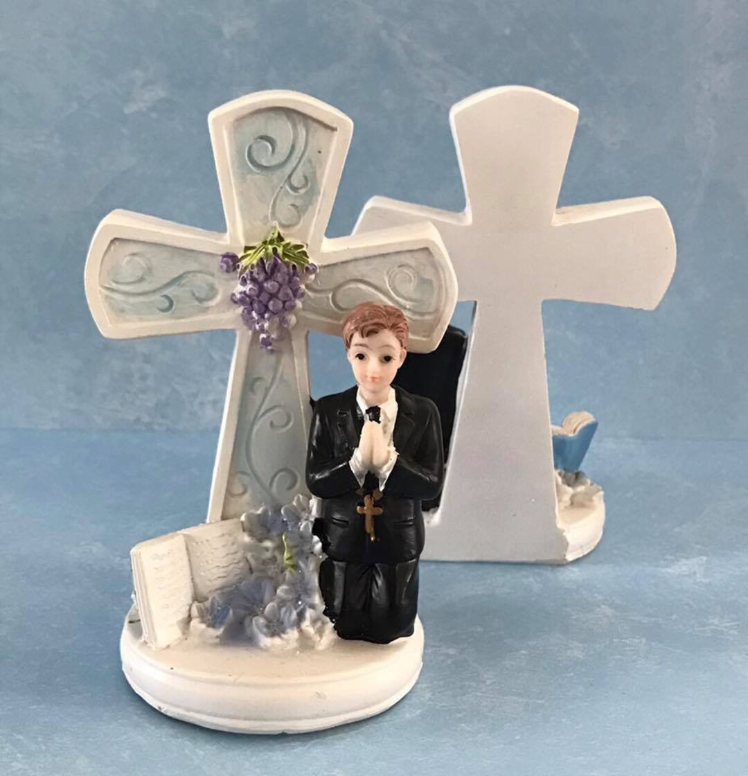 First Communion Boy Cross Figurine Cake Topper Favor or Gift Decoration ...