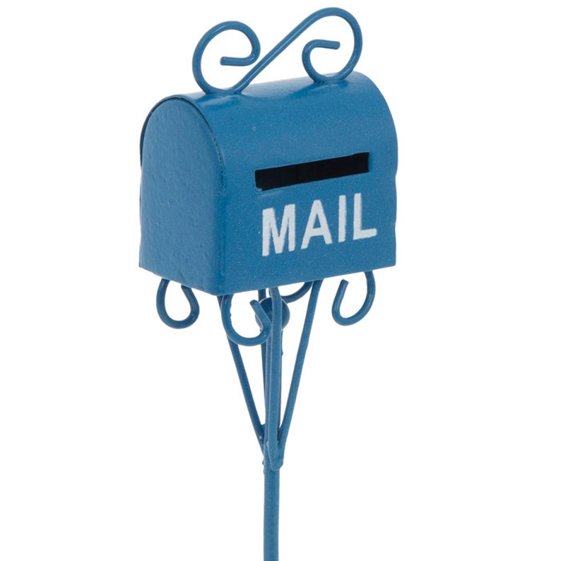 Blue Miniature Metal Mailbox for Mini Farm Garden Diy Projects 7 Length ...