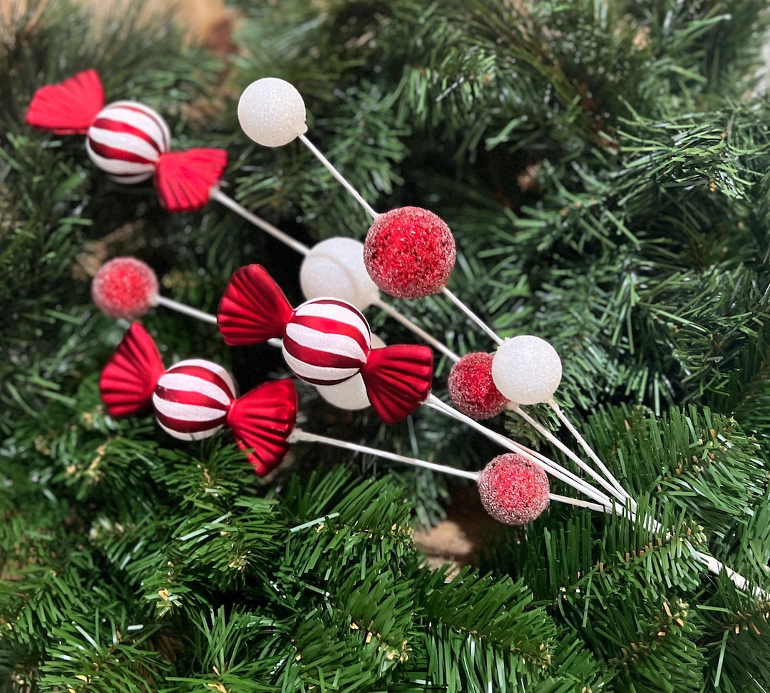 24" Iced Red and White Peppermint Candy Christmas Stem Pick - Etsy
