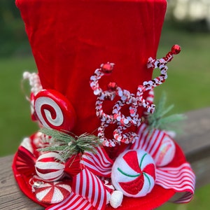 Red Candy Cane Candyland Peppermint Top Hat Tree Topper Christmas Tree ...